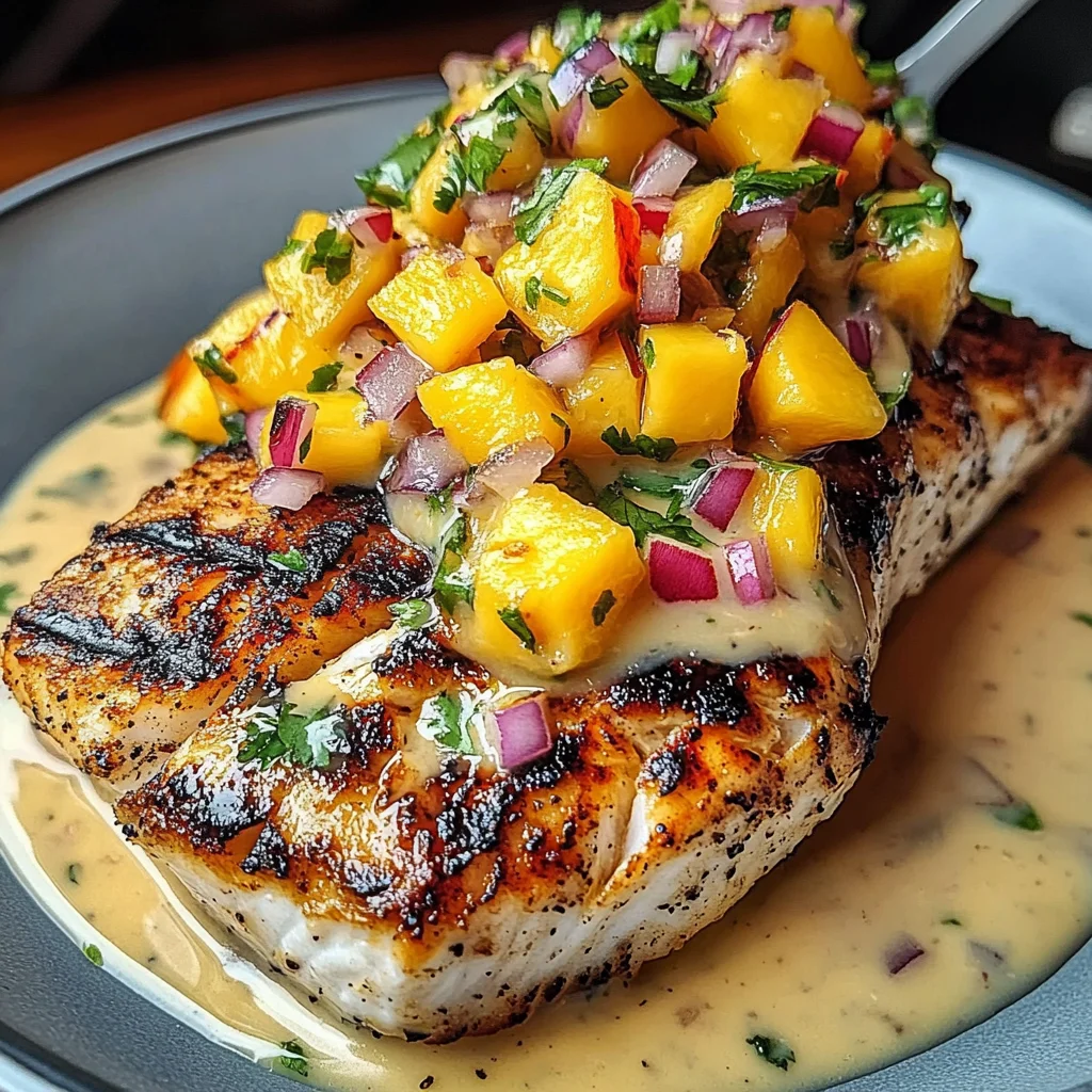 Grilled Fish With Mango Salsa & Creamy Sauce